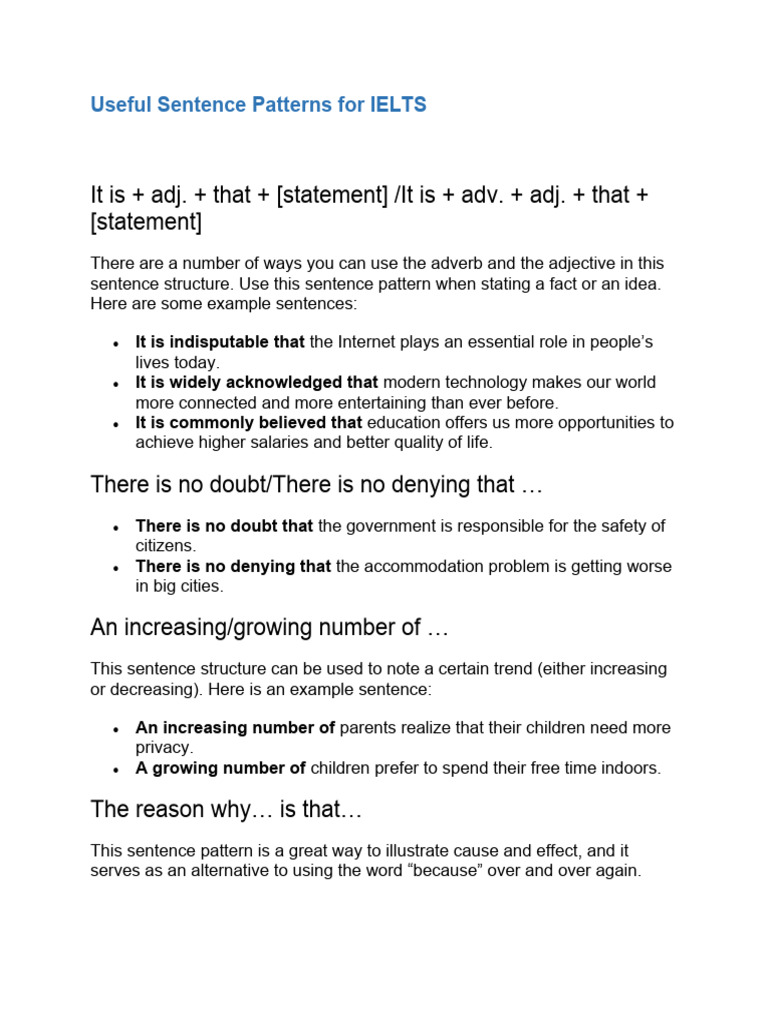 Useful Sentence Patterns For IELTS | PDF | Reason