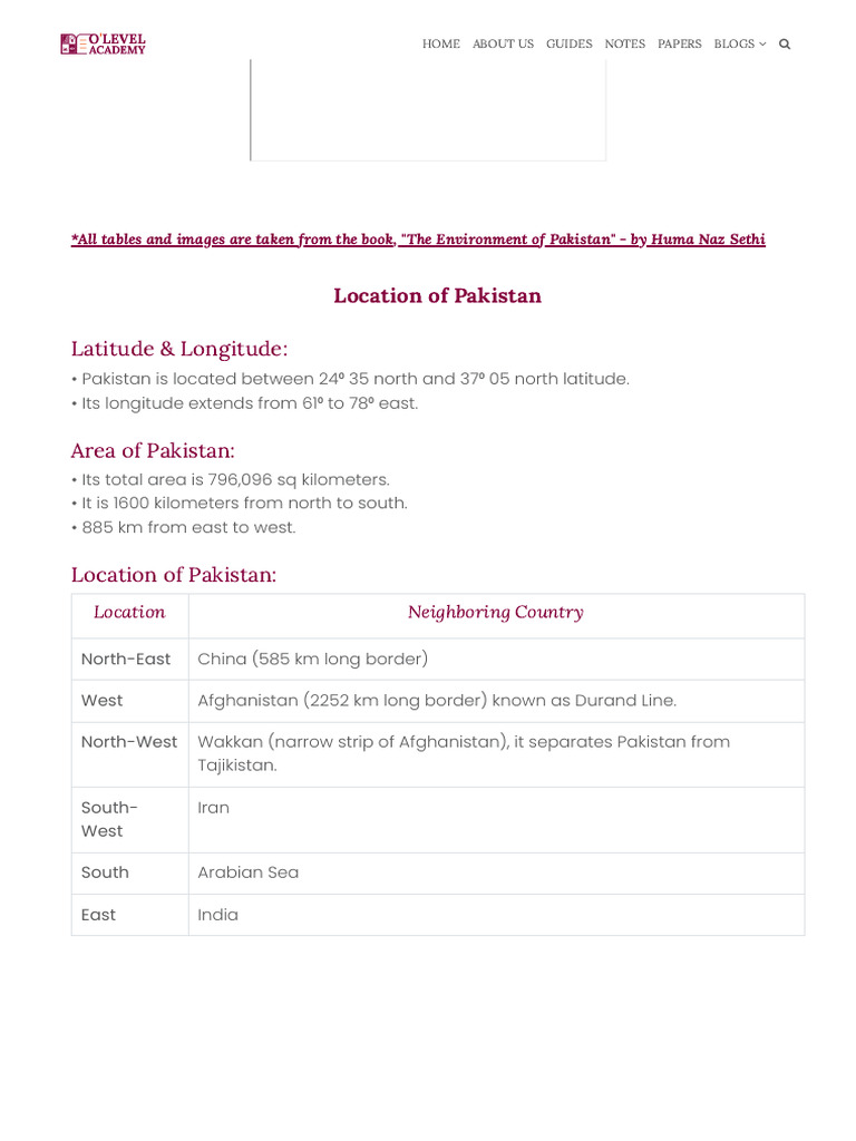 OLevel - The Land of Pakistan - O Level Academy - Notes, Videos, Past ...