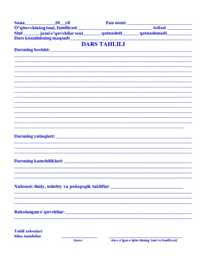 Dars Tahlili: Tahlil хulosalari bilan tanishdim | PDF