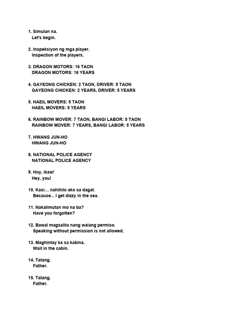 Squid Game S01 Ep03 Tagalog Transcript | PDF