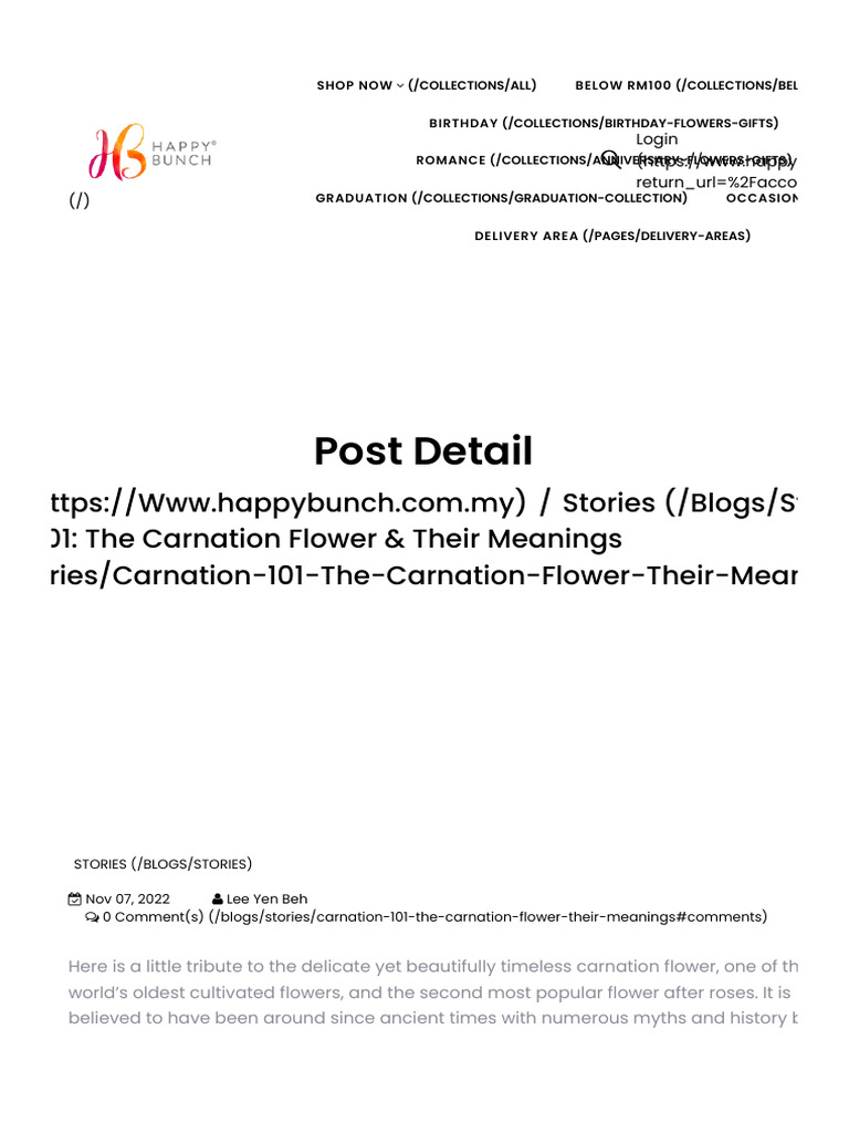 Carnation 101 - Flowers & Their Meanings - Happy Bunch | PDF