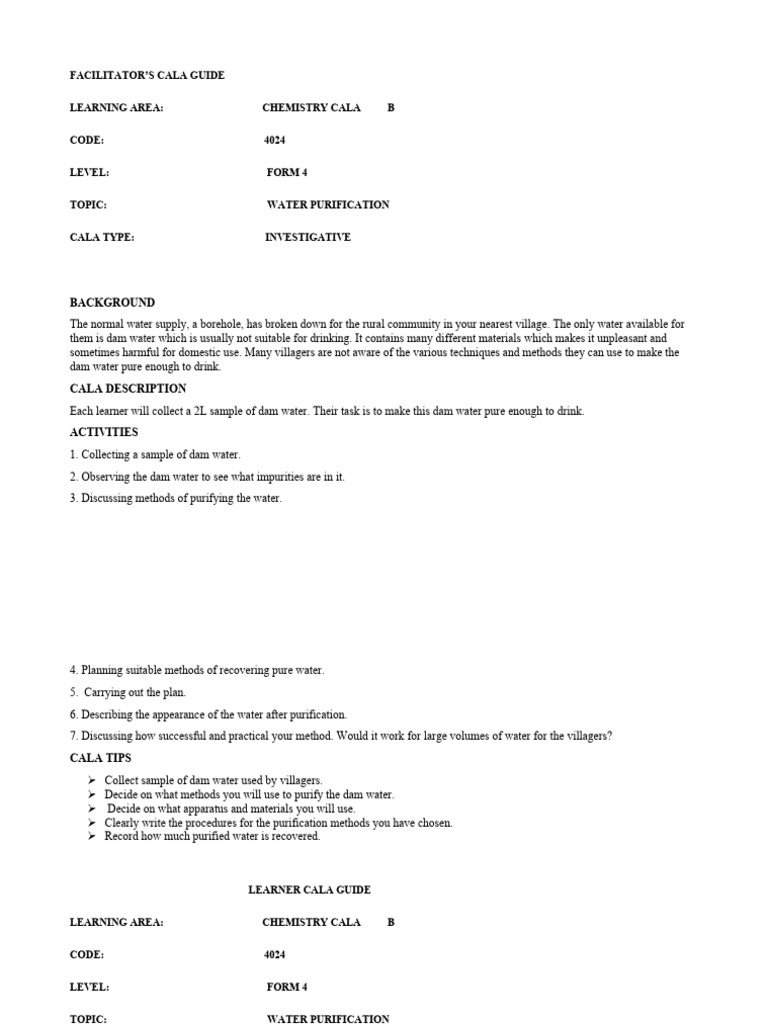 O'Level Chemistry Cala Component B | PDF | Water | Purified Water