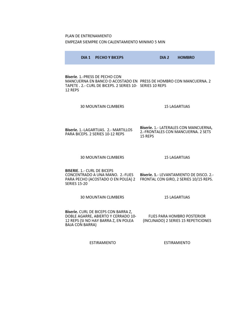 Plan de Entrenamiento - GF | PDF | Entrenamiento con pesas | Ejercicio físico