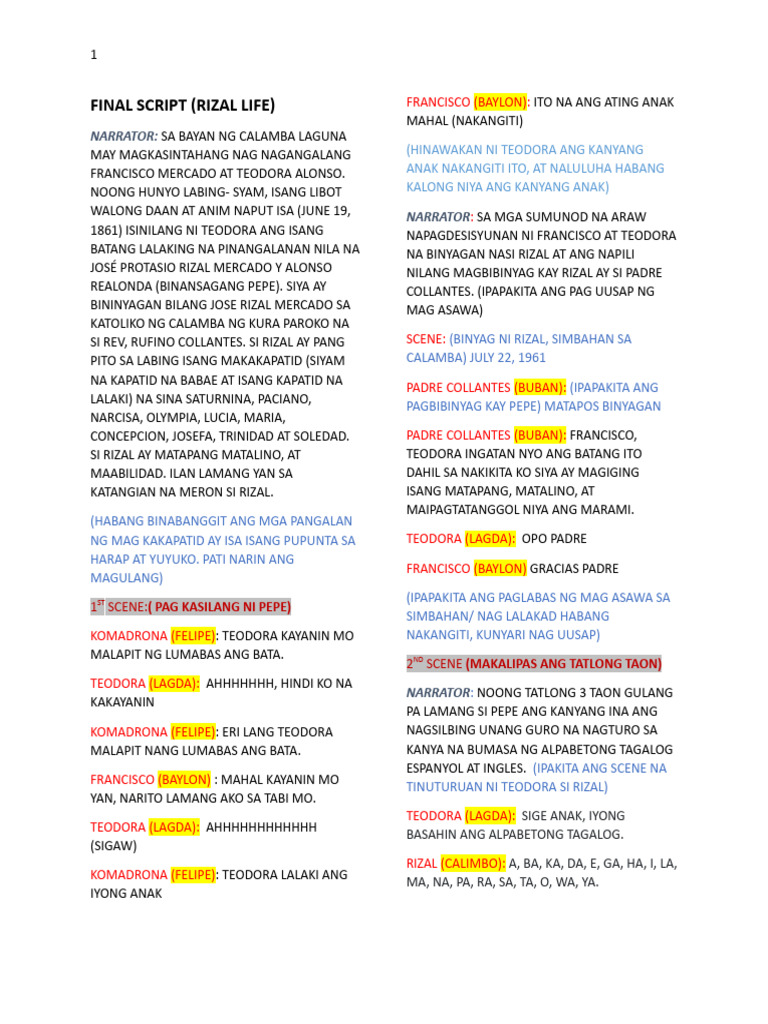 Final Script Rizal | PDF