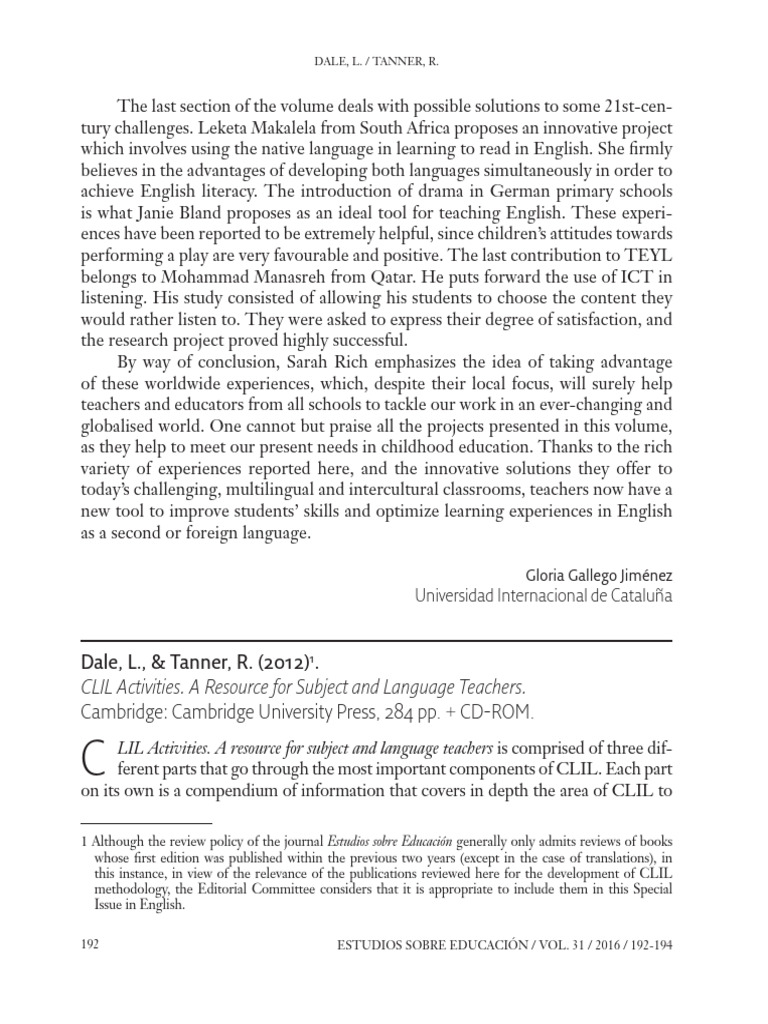 Dale, L., & Tanner, R. (2012) .: CLIL Activities. A Resource For ...