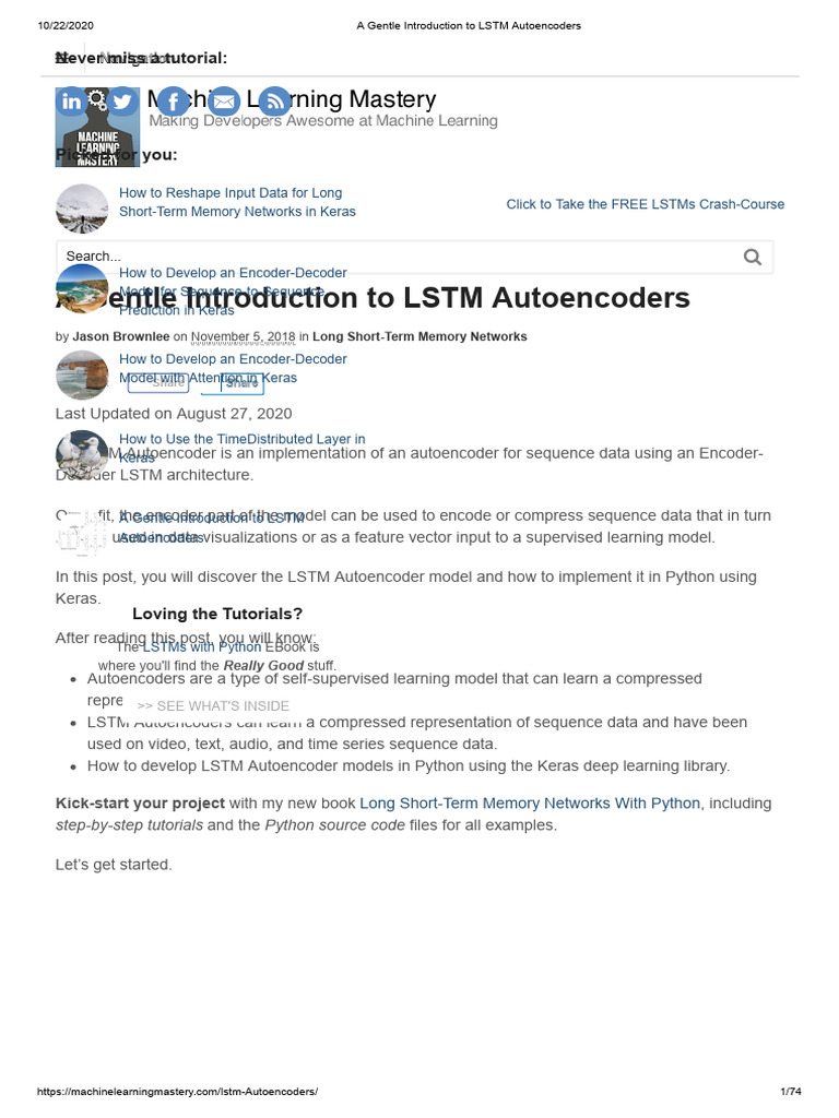 A Gentle Introduction To Lstm Autoencoders Pdf Machine Learning Data Compression