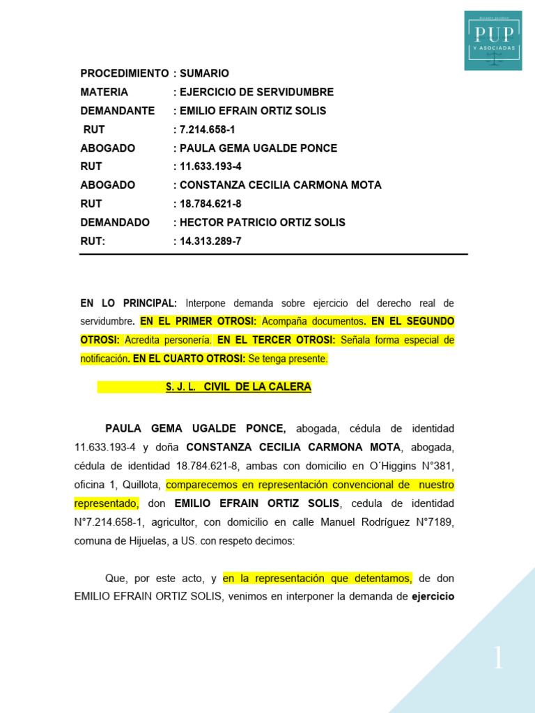 DEMANDA Emilio Ortiz CORREGIDA | PDF | Propiedad | Derecho Civil (Common Law)