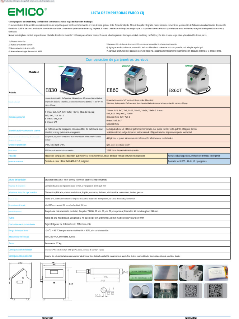 EMICO CIJ PRINTER Parameter Comparison Table_español | PDF | Impresora ...