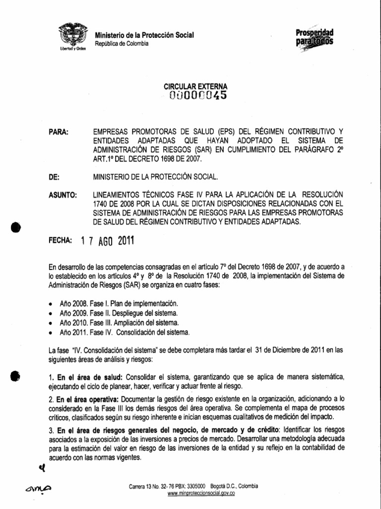 CE 0045 DE 2011 - Anexo Resol 1740 | PDF
