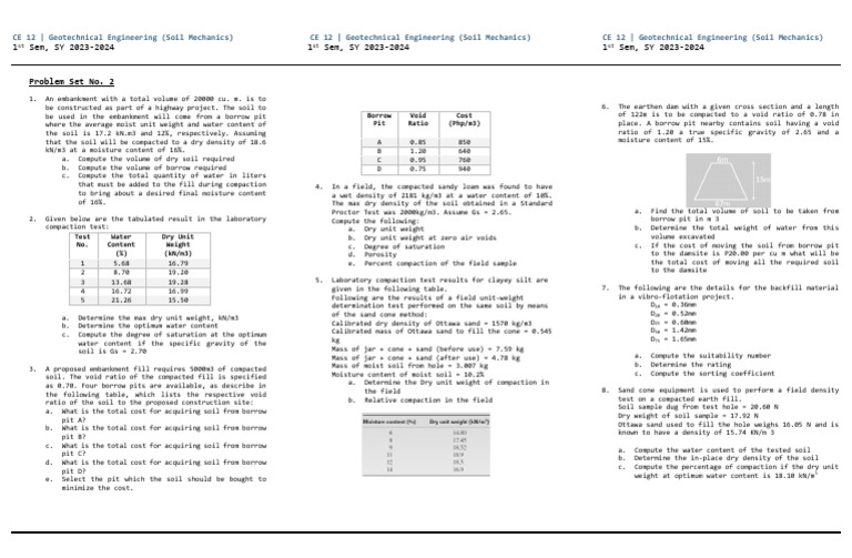 CE 12 - 23 24 - Problem Set No. 2 - Individual | PDF | Density | Soil