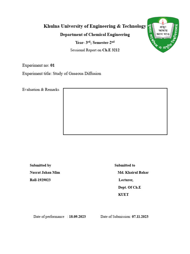 Chemical Engineering Diffusion Study | PDF | Gases | Diffusion