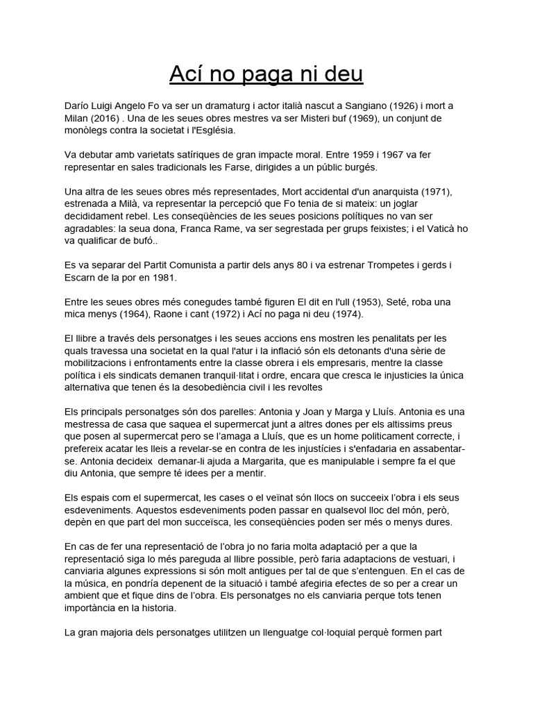 Ací No Paga Ni Deu | PDF