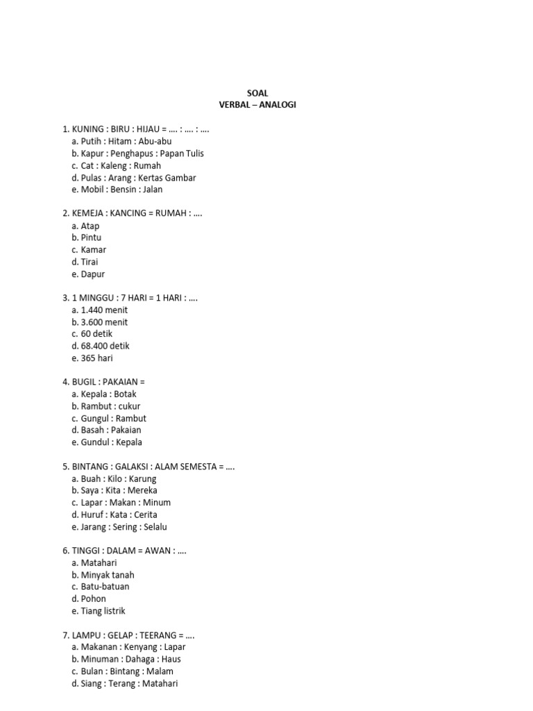 50 Soal Tes Verbal (Analogi) | PDF