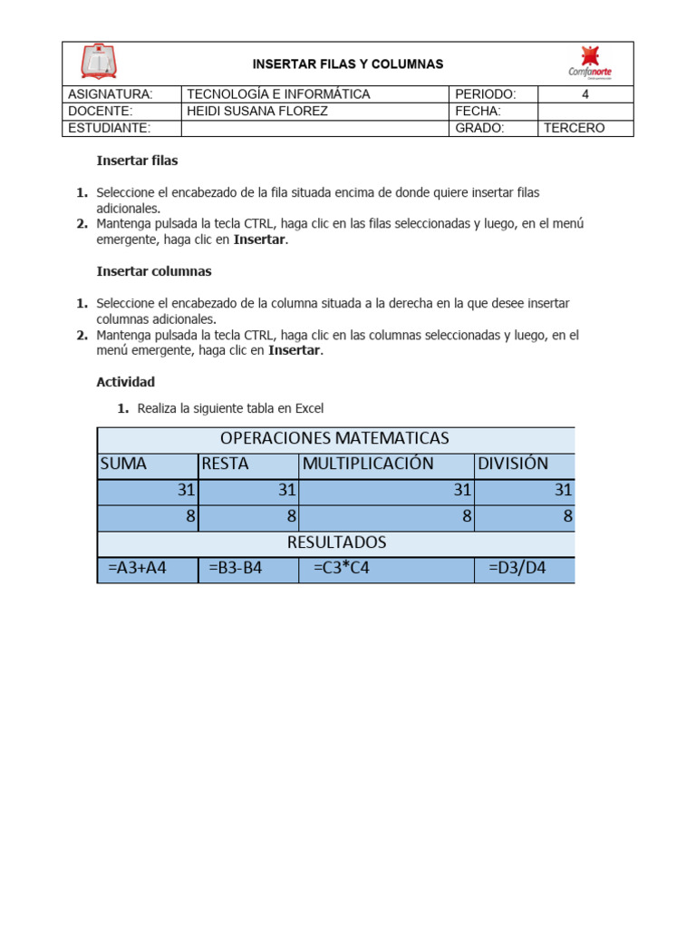 Insertar Filas y Columnas en Excel | PDF