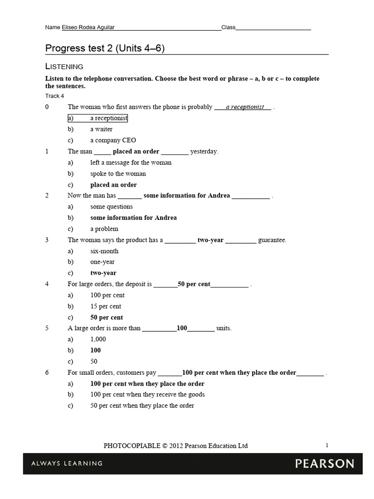 Progress Test 2 | PDF