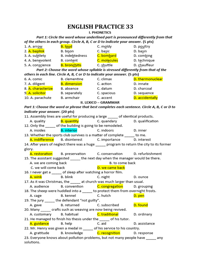 English Practice 33 | PDF