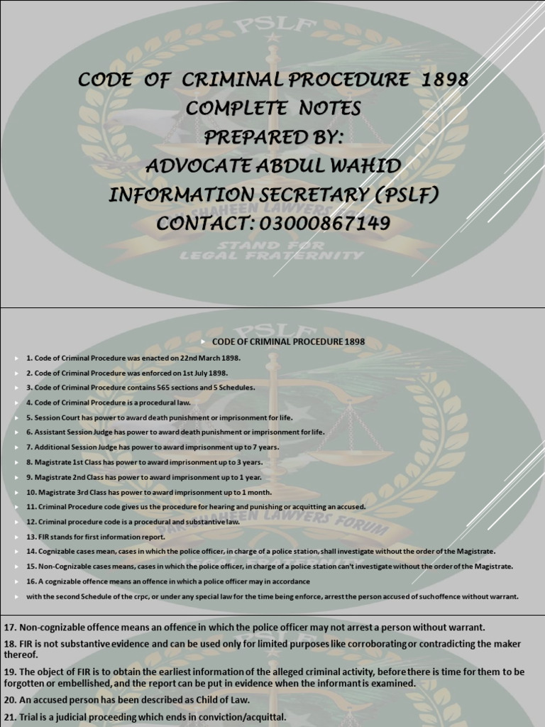 CRPC Notes by Abdul Wahid | PDF | Bail | Criminal Procedure In South Africa