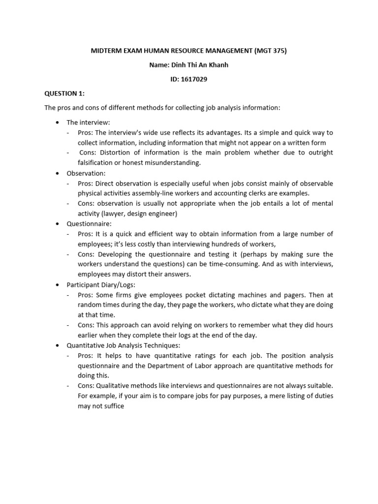 Midterm Exam Human Resource Management - Dinh Thi An Khanh - 1617029 | PDF | Recruitment | Sales