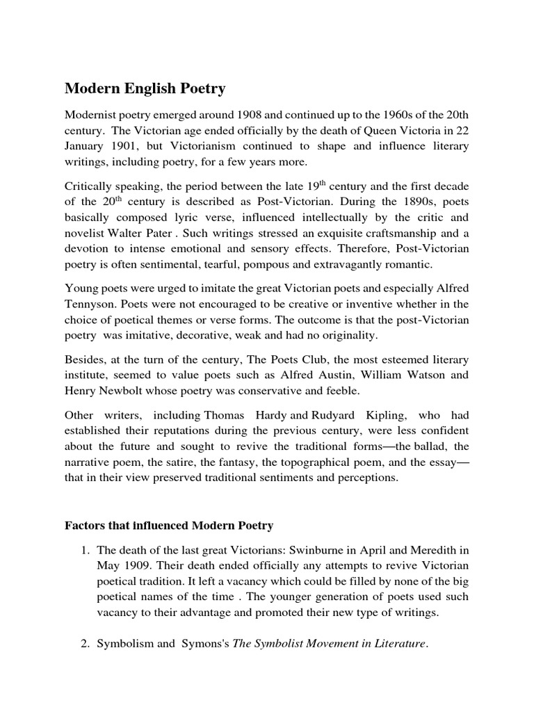 Modern English Poetry - Lecture 2 | PDF | Poetry | English Poetry