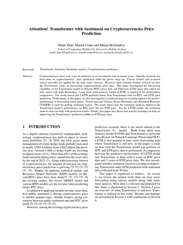 Attention Transformer With Sentiment On Cryptocurrency Price Prediction ...