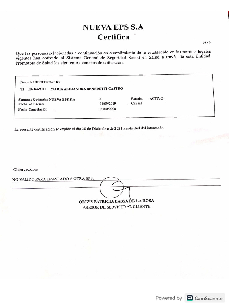 certificado de la EPS | PDF
