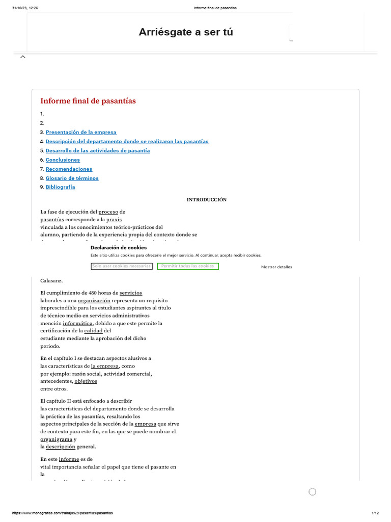 Informe Final De Pasantías Pdf Active X Data Objects Archivo De