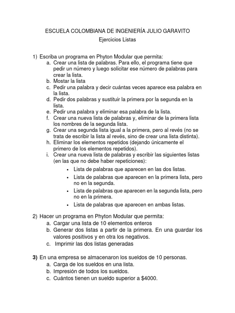 Ejercicios Listas | PDF | Informática Ejercicios Listas | PDF | Informática