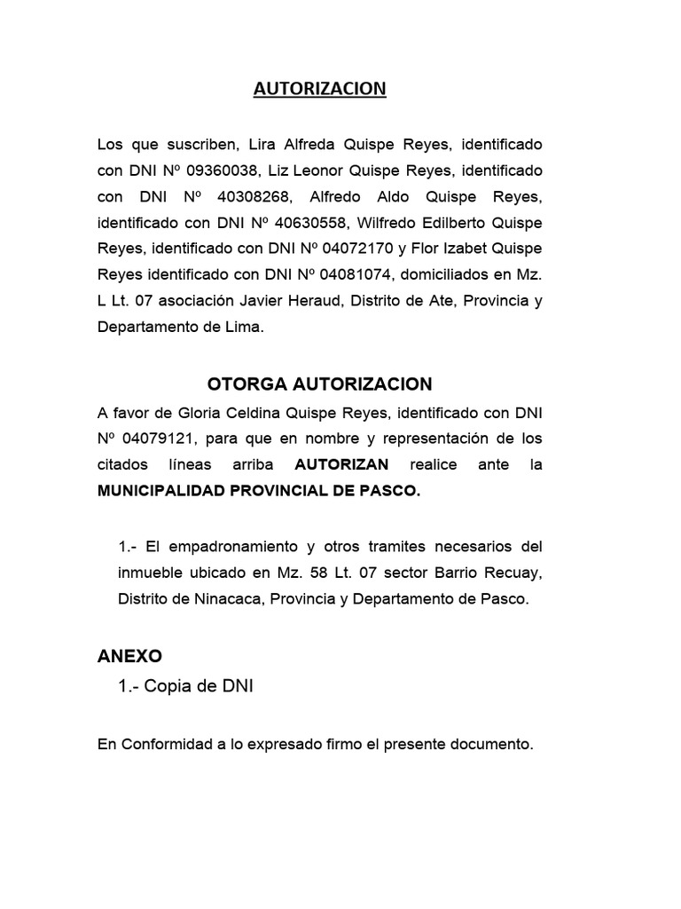 CARTA PODER SIMPLE Gloria | PDF