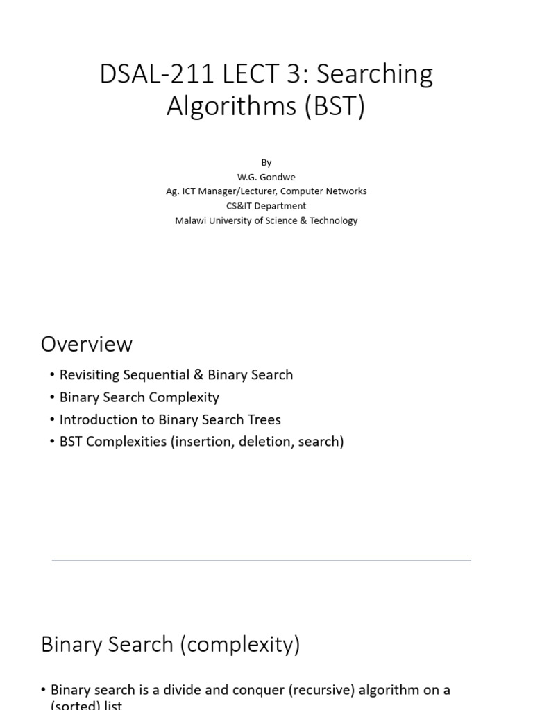 Dsal 211 Lecture 4 Searching Algorithms Pdf Mathematical Logic