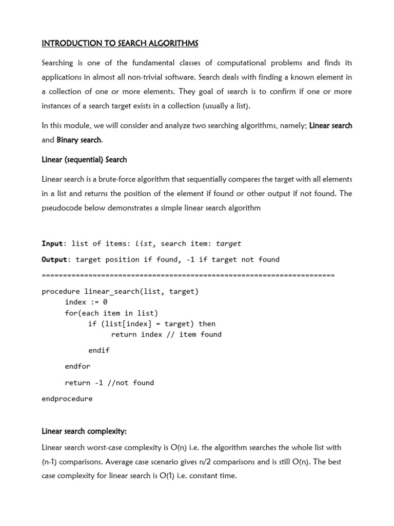 Introduction To Search Algorithms | PDF | Time Complexity | Computational Complexity Theory