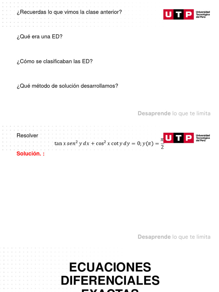 S02.s1 - Material. ECUACIONES DIFERENCIALES EXACTAS | PDF | Ecuaciones | Ecuaciones diferenciales