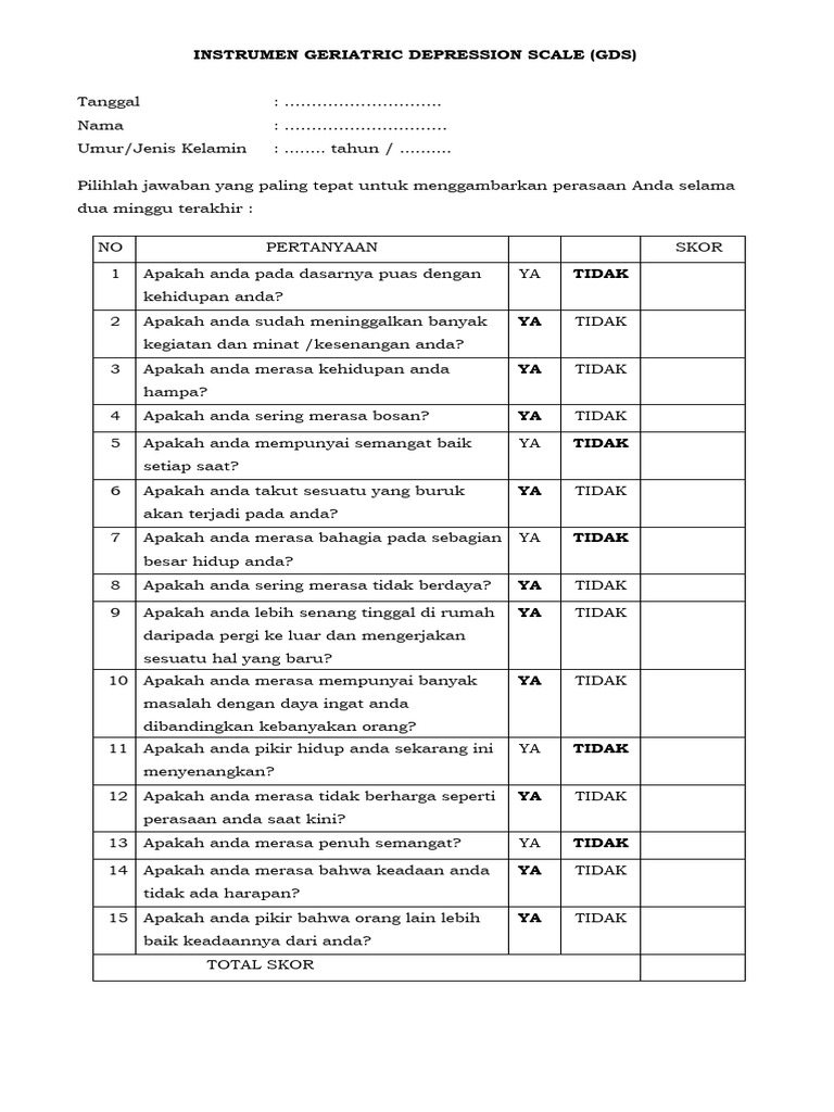 Instrumen Geriatric Depression Scale | PDF