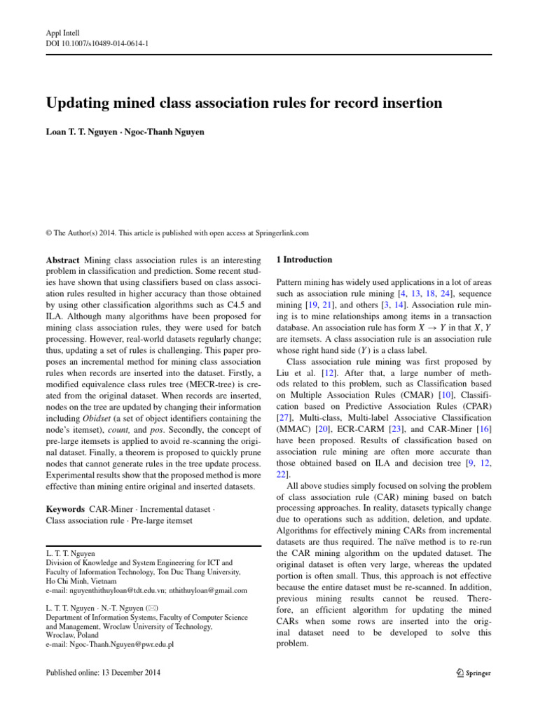 Updating Mined Class Association Rules For Record Insertion | PDF | Theoretical Computer Science ...