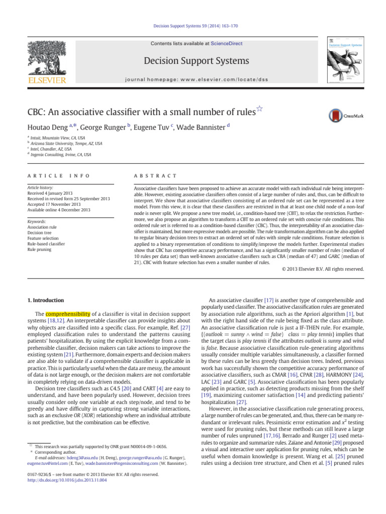 CBC an Associative Classifier With a Small Number of Rules | PDF | Statistical Classification ...