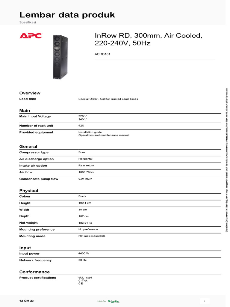 Uniflair Direct Expansion InRow Cooling - ACRD101 | PDF | Technology ...