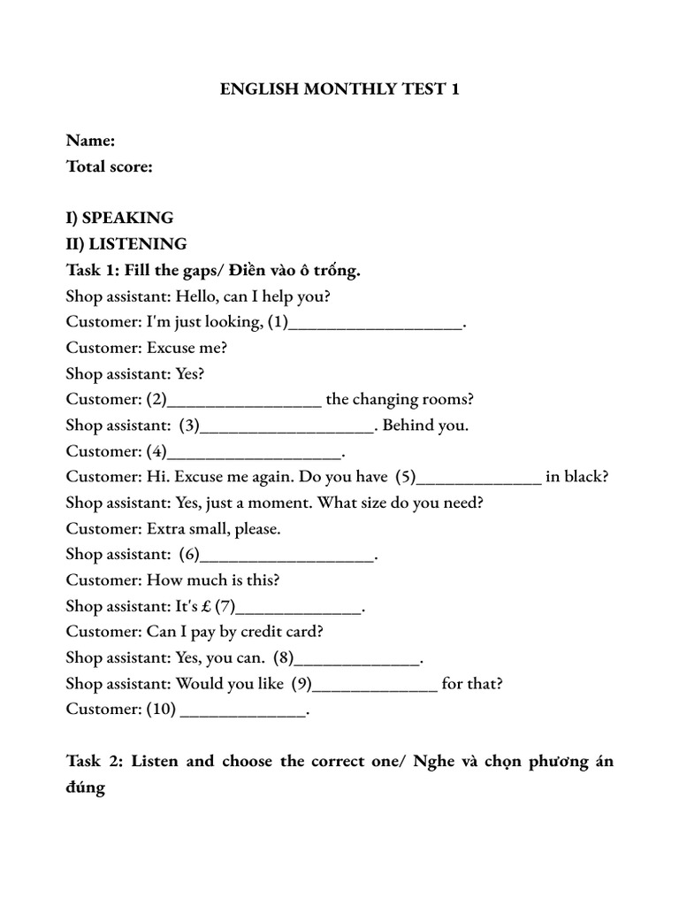 English Monthly Test | PDF