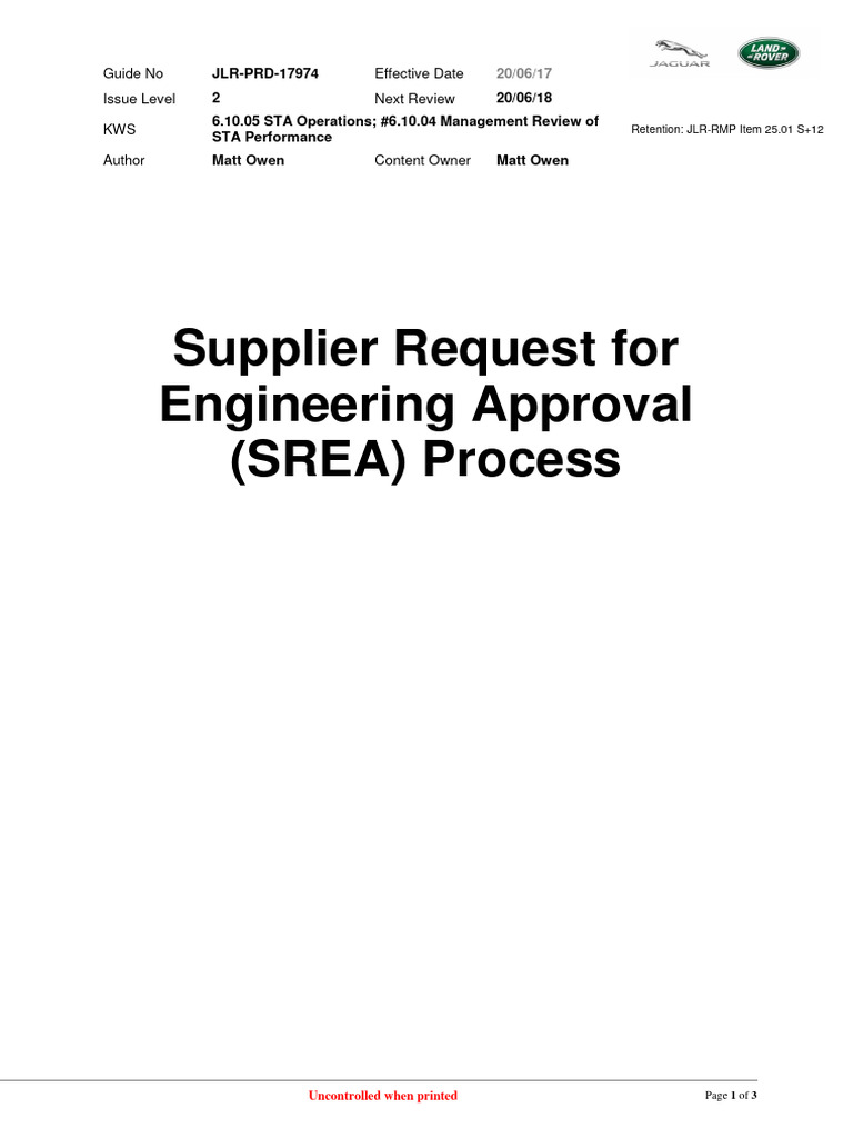 26 Jaguar Land Rover SREA Supplier Process Issue 2 | PDF | Business
