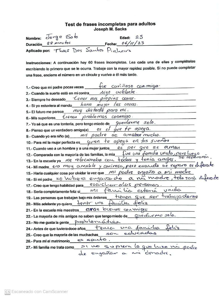 Informe de Frases Incompletas Sack Thais Dos Santos. | PDF | Las ... Informe de Frases Incompletas Sack Thais Dos Santos. | PDF | Las ...