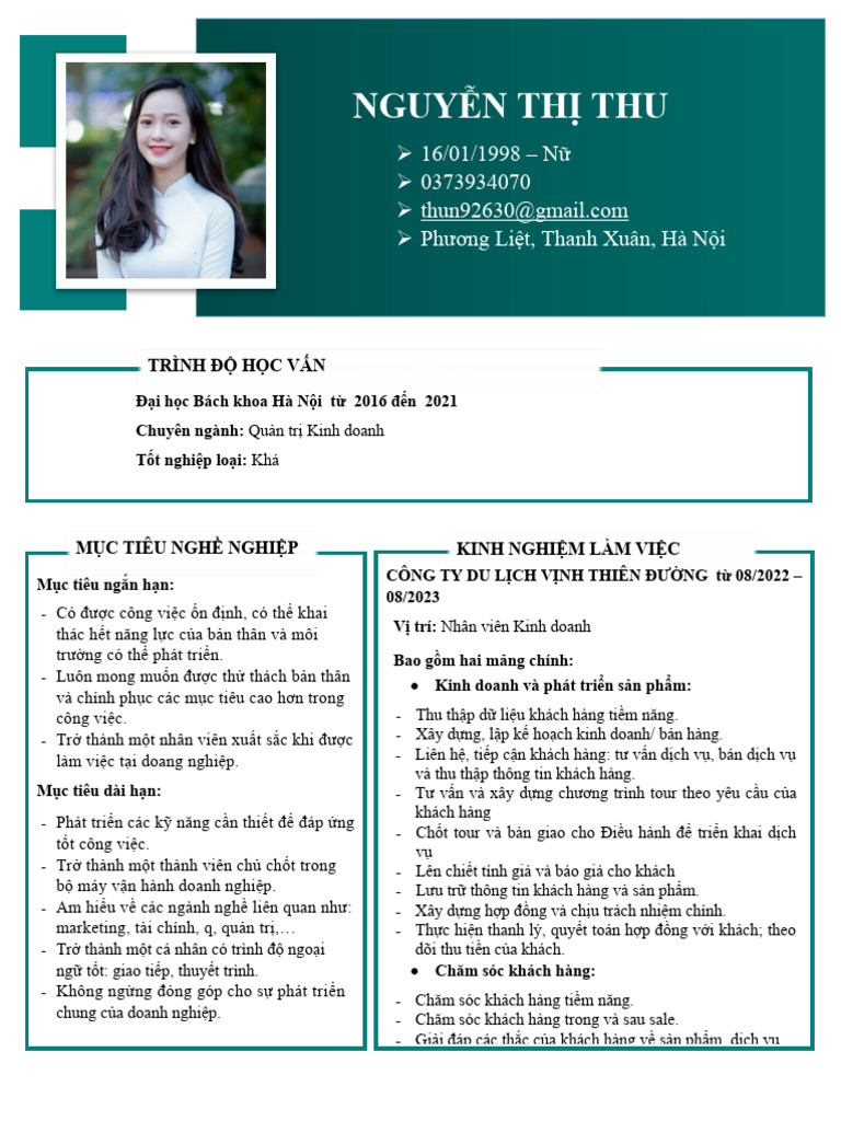 CV - Nguyen Thi Thu | PDF