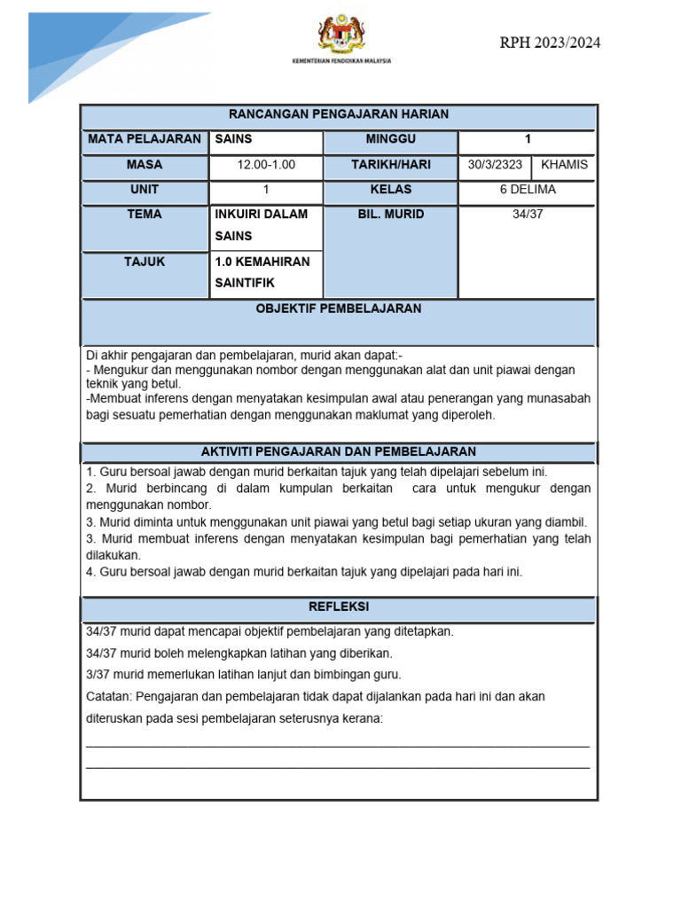 30 Mac 2023 Khamis Sains 6 Delima | PDF