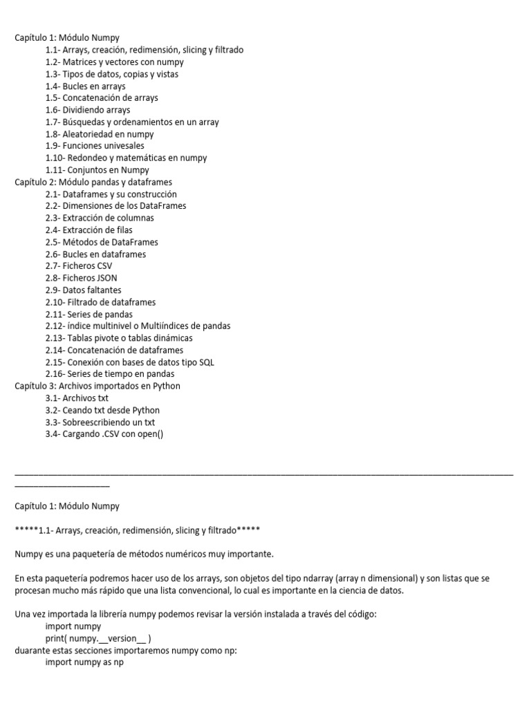 Notas De Numpy Pandas Y Txt Pdf Matriz Matemáticas Python Lenguaje De Programación