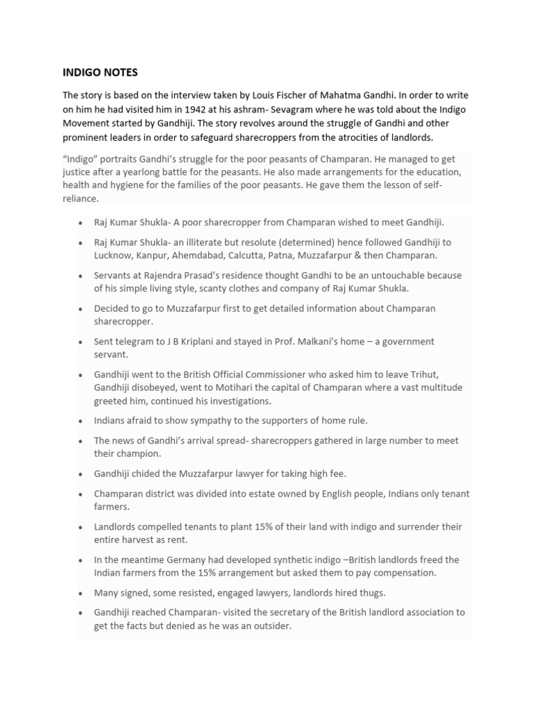 Indigo Notes | PDF | Mahatma Gandhi