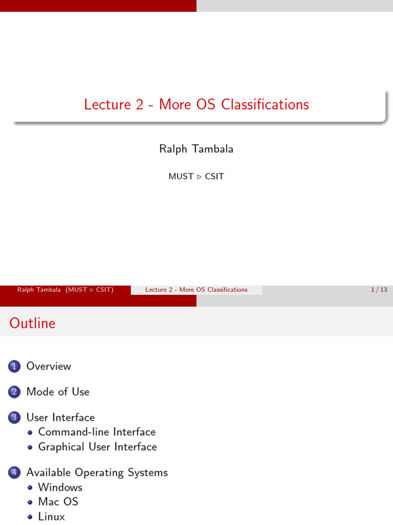Os - Lecture - 02 - More Os Classifications | PDF | Graphical User Interfaces | Operating System
