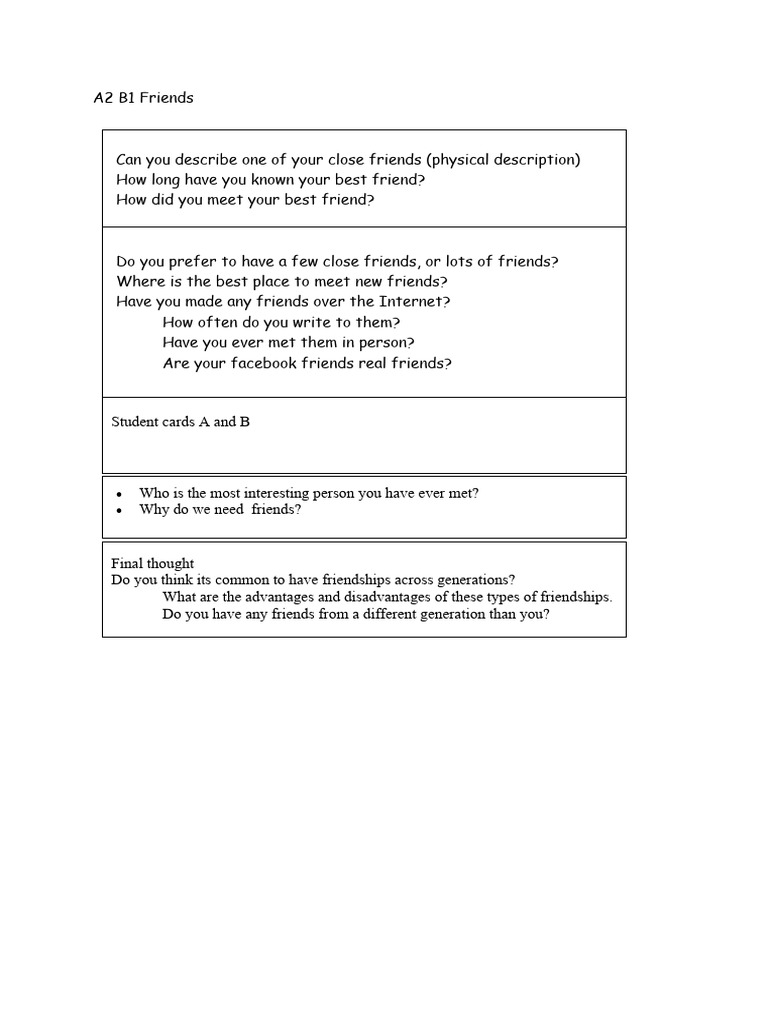 A2 B1 Friends | PDF | Friendship | Interpersonal Relationships