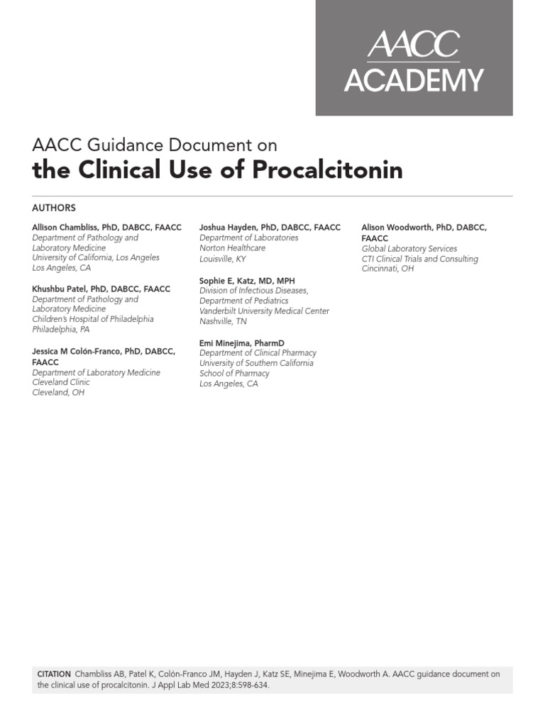 The Clinical Use of Procalcitonin: AACC Guidance Document On | PDF ...