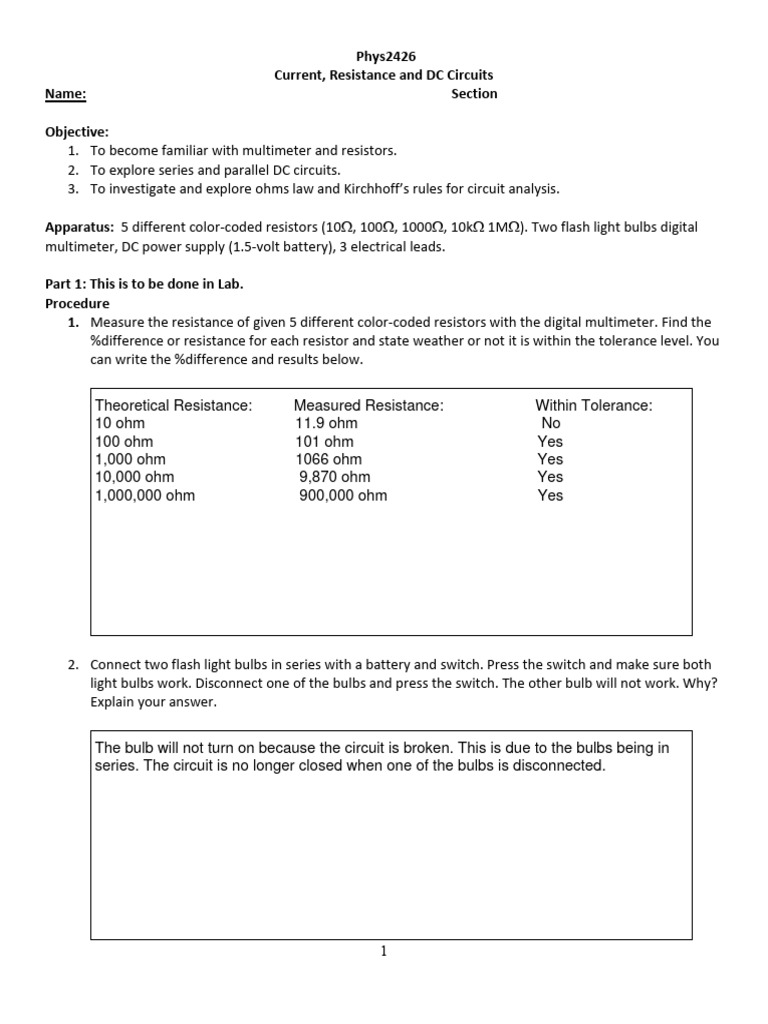 DC Circuits: Resistance & Measurements | PDF | Electrical Network ...