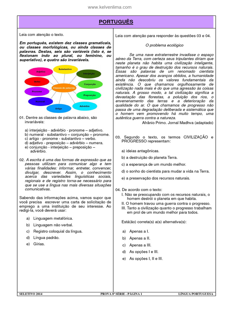 Prova 8 Serie - Sao Luis - 2014 | PDF | Palavra | Linguística