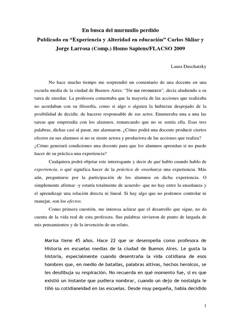 En Busca Del Murmullo Perdido | PDF | Maestros | Experiencia