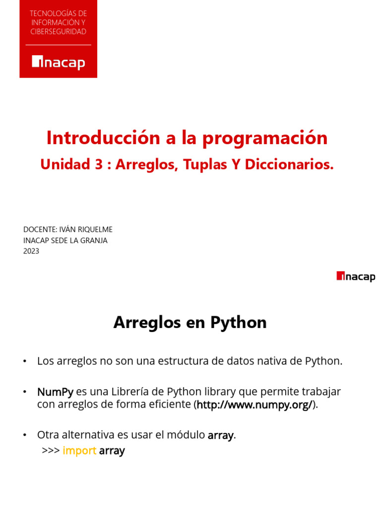 Unidad 3 Introducción A La Programación Python 9 | PDF | Matriz (Matemáticas) | Python (lenguaje ...