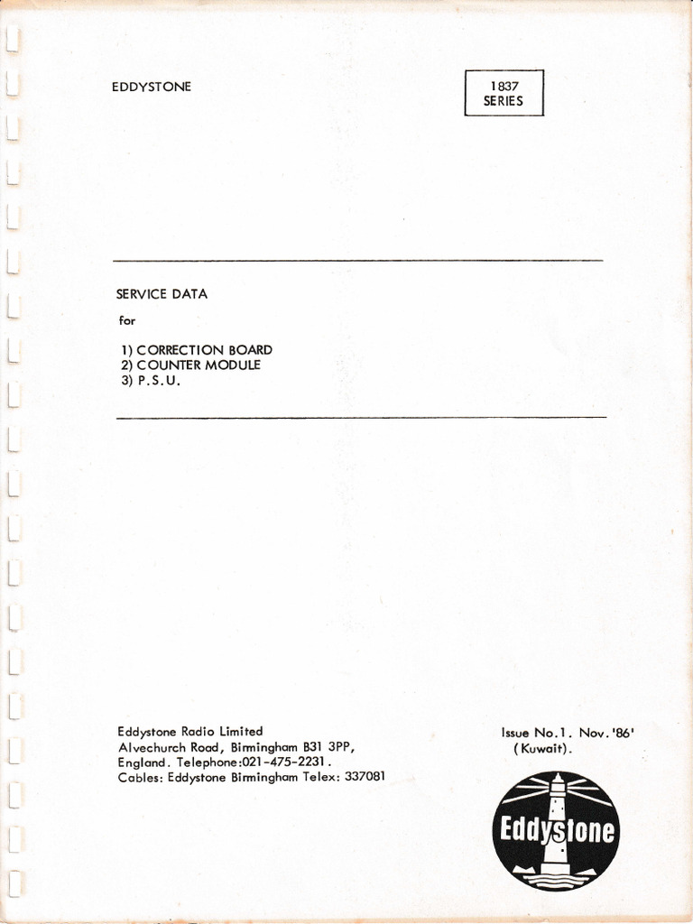 1837 2B Service Supplement Correction PCB Counter Module PSU | PDF | Equipment | Electrical ...